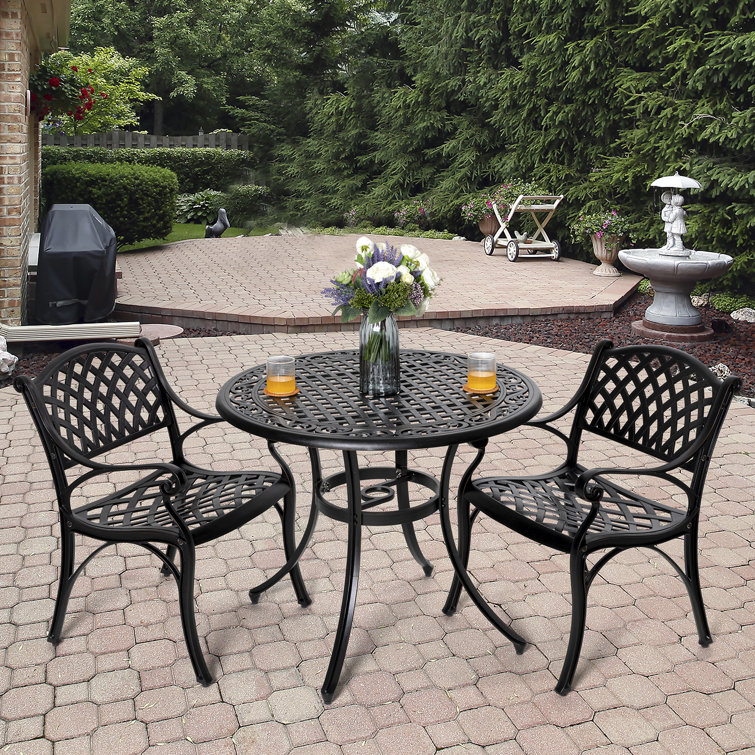 Mcconville Outdoor 3 Piece Bistro Set with Umbrella Hole Black with Gold Painted Edge